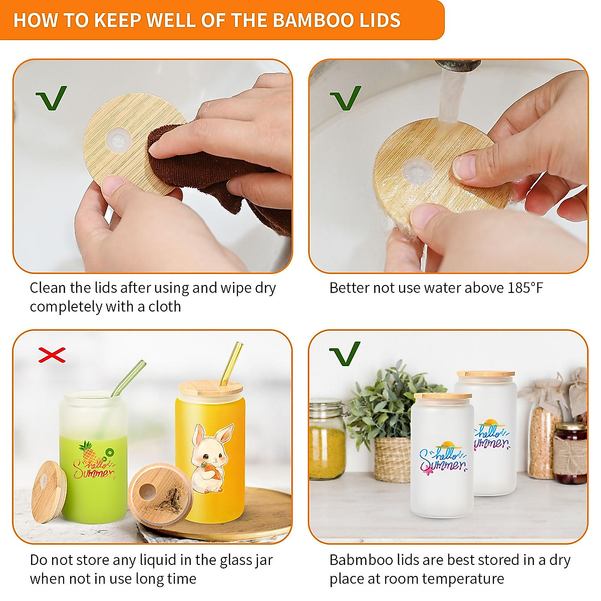 Sublimation Glass Blanks With Bamboo Lid, 16OZ Frosted Sublimation Beer Can Glass with Glass Straws Present Box Mason Jar Cups (8 PACK, Frosted)