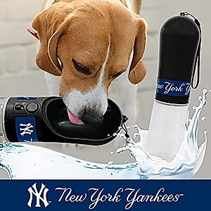 MLB Dog Water Bottle - New York Yankees Baseball Pet Water Bottle. Best Cat Water Bottle. Water Fountain Dispenser for Dogs & Cats, 13.5oz . Cool Pet Travel Water Bottle with 2 Carbon Water Filter