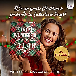 Christmas Gift Bags Assorted Sizes-24 Christmas Bags Bulk -Christmas Bags for Gifts with Christmas Tissue Paper Gift Wrap- Assorted Holiday Gift Bags for Christmas - Xmas Holiday Bags for Gifts