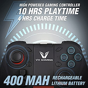 Volkano VX Gaming Bluetooth Contoller w/Phone Holder, Functional D-Pad, 2 Analog Sticks, 10 Action Buttons 10-Hr Playtime, Compatible w/VR Headset Android iOS Windows XP [Black/Red] - Command Series
