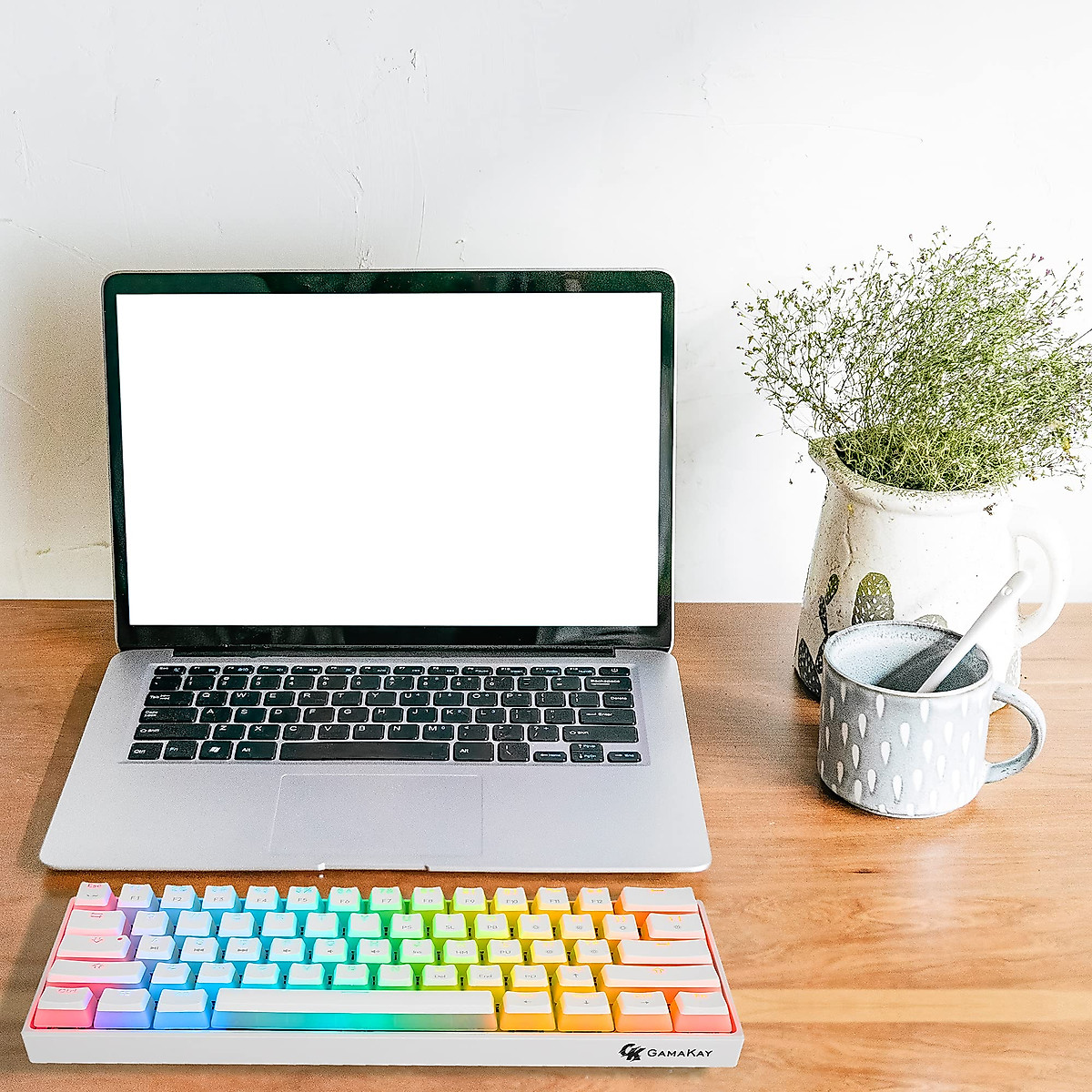 GK GAMAKAY MK61 RGB Pudding Keyboard, 61 Keys Gateron Optical Switch PBT Pudding Keycaps, Hot Swappable Backlit Ultra-Compact Wired Gaming Keyboard for Windows Mac PC Gamers (Brown Switch, White)