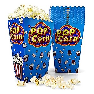 [46 oz, 50-Count, Blue Pop] Papernain Paper Popcorn Boxes, Disposable Buckets