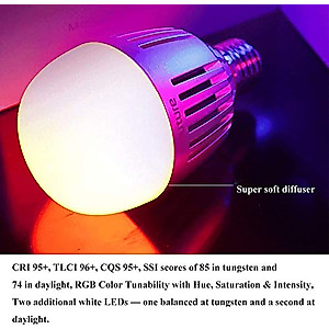 Aputure Accent B7C Smart Led Light Bulbs 7W RGBWW,TLCI 96+ CRI 95+ 2,000K-10,000K Adjustable 0-100% Stepless Dimming CCT/HSI/FX Mode App Control Built-in Battery/AC Power via E26/E27 Socket