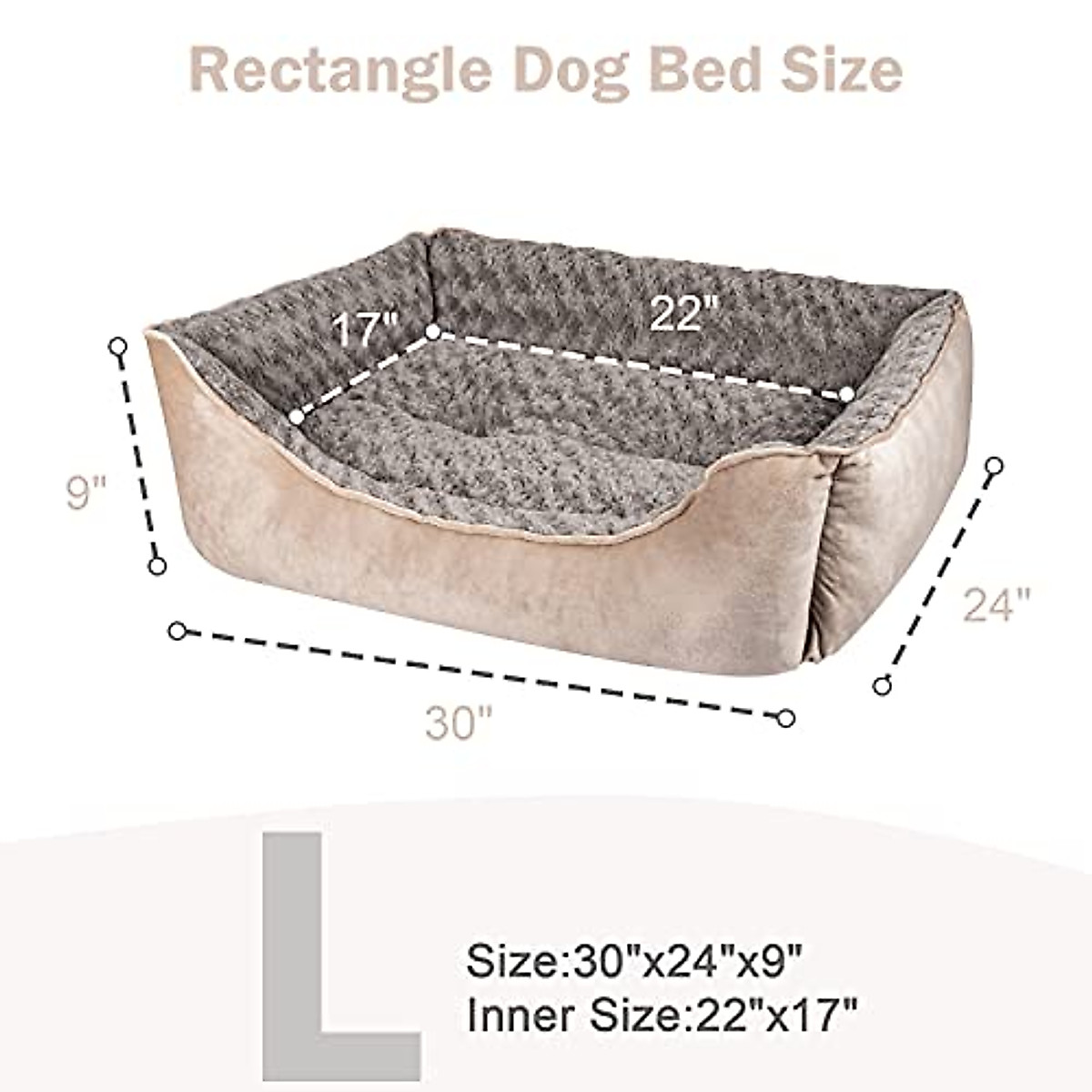 JOEJOY Rectangle Dog Bed for Large Medium Small Dogs Machine Washable Sleeping Dog Sofa Bed Non-Slip Bottom Breathable Soft Puppy Bed Durable Orthopedic Calming Pet Cuddler, Multiple Size, Beige