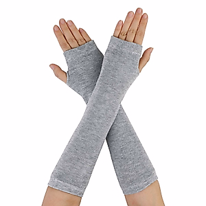 Allegra K Women's Winter Warmers Fingerless Thumbhole Elastic Long Knitted Party Costume Gloves One Size Light Gray