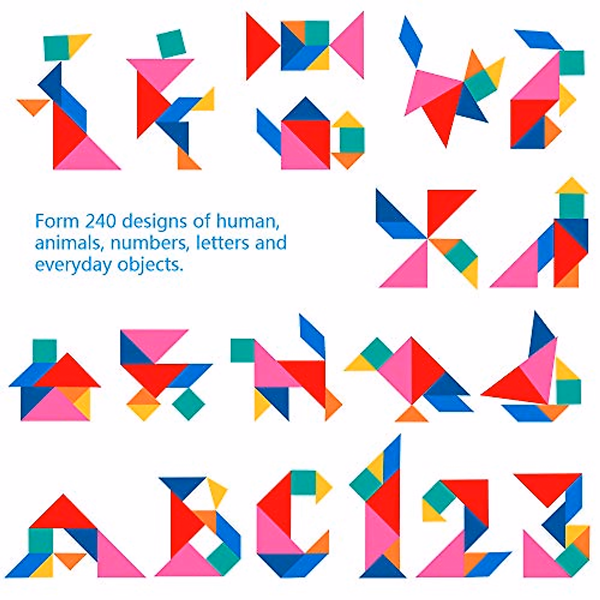 Vanmor Travel Tangram Puzzle - 3 Sets of Magnetic Tangram with 240 Solution - Montessori Shape Pattern Blocks Jigsaw Road Trip Games IQ Book Educational Toy Brain Teaser Gift for Kids Adults Challenge