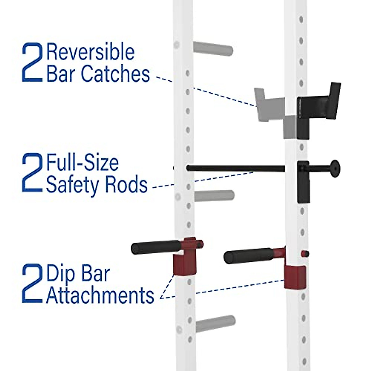 body power], 1st Gen Sturdy Deluxe Rack Cage with Accessories, Power Rack, Power Tower, Pull-Up Bar, Squat Rack, Attachments, Safety Bars, Built-in Floor-Mount Anchors, White, SMU6200