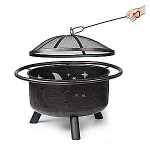 LIUXUEFE Outdoor Fire Pit, 30-inch wo-od-Burning Steel Grill, Fire Pit Bowl with Mesh Fire Pits, Fireplace Suitable for Backyard Camping and Picnic