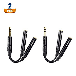 Cable Matters 2-Pack TRS Male to 2X TRS Female 1/4 Splitter Cable (1/4 Inch Headphone Splitter Cable) in Black - 0.2m / 6 Inches