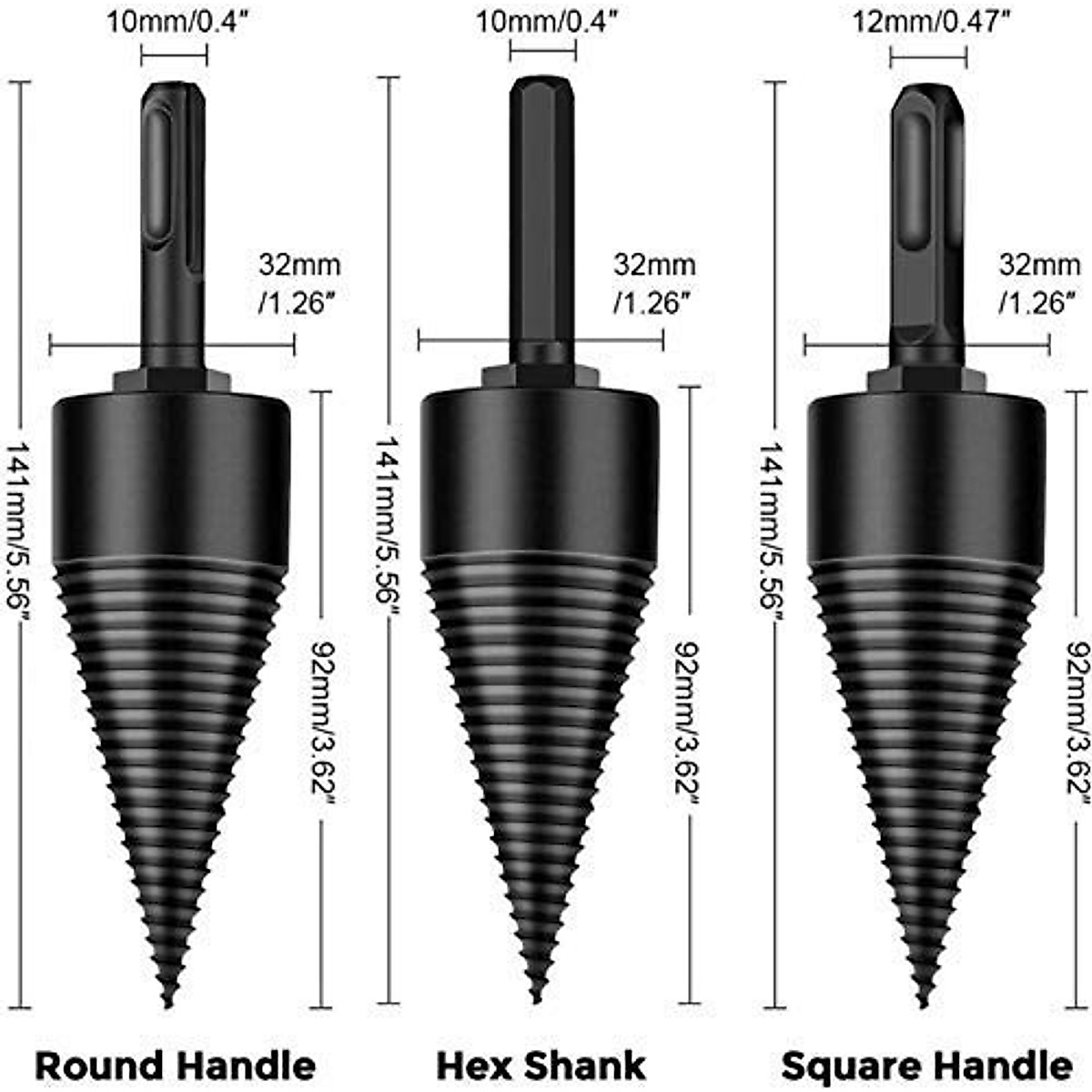 Wood Splitter Drill Bit 3PCS hex Shank firewood Drill bit,firewood Drill bit Wood Splitter. Square Handle, Bit Removable Cones Kindling Wood Splitting logs bits Heavy Duty Electric Drills Screw Cone