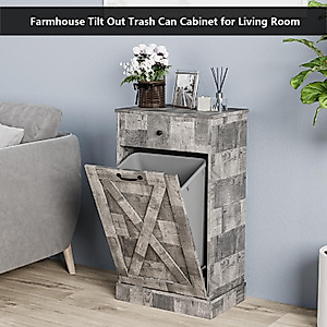 mikibama Farmhouse Tilt Out Trash Cabinet,10 Gallon Freestanding Trash Bin Cabinets with Drawer,Wooden Recycling Laundry Hamper Sorter Cabinet for Kitchen,Living Room,Washroom (Farmhouse)