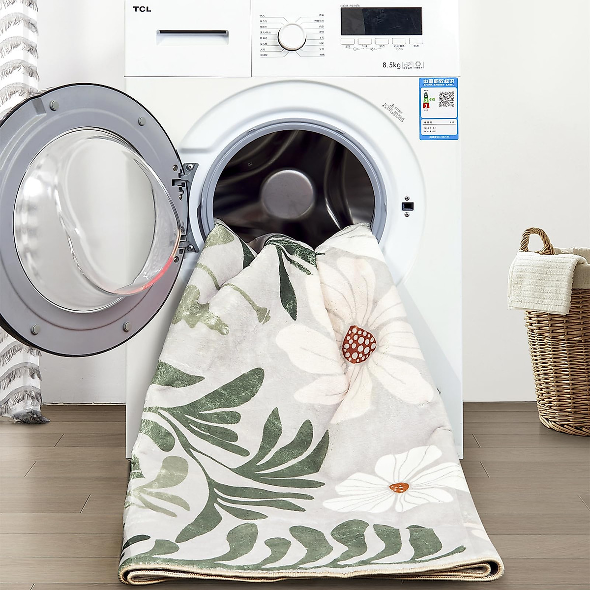 RoomTalks Cute Funky Bedroom Rugs Aesthetic Decor, 4x6 Washable Area Rug Non Slip Sage Green Boho Floral Botanical Rug Modern Abstract Throw Rug Accent Carpet for Living Room Kitchen Entryway Dorm