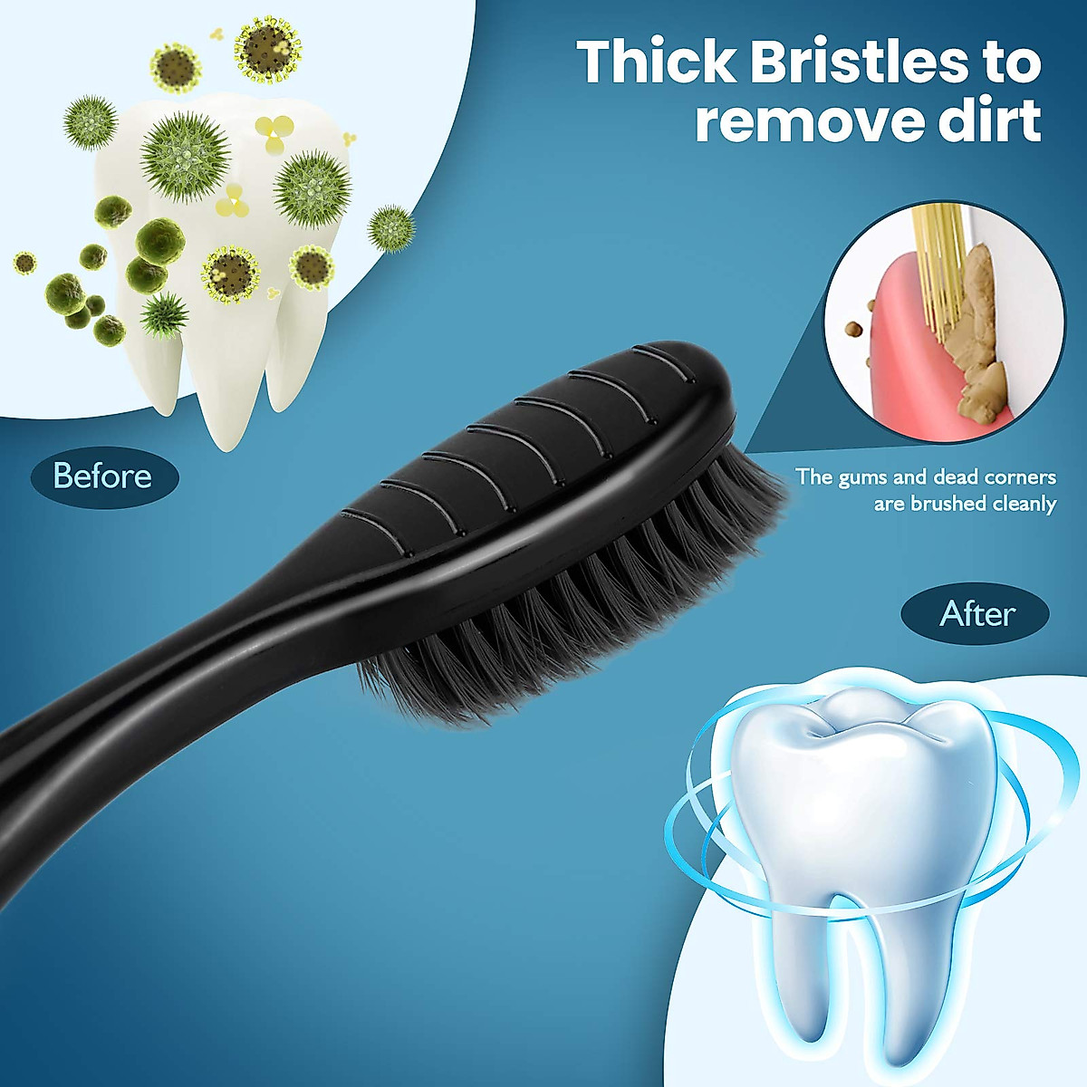 QIPEXEII 6 Pack Bamboo Charcoal Toothbrush Ultra Soft Bristled Adult Toothbrush Micro-Nano Manual Toothbrushes with 20,000 Soft Bristled