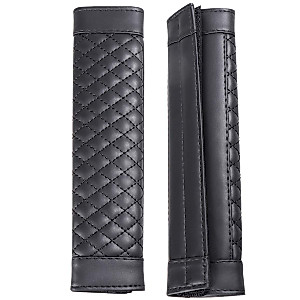 VOSAREA 2pcs Auto Car Lambskin Seatbelt,Car Shoulder Seatbelt Strap Pads Cover,Adjustable Universal Car Seat Strap Protector for Safety Driving (Black)