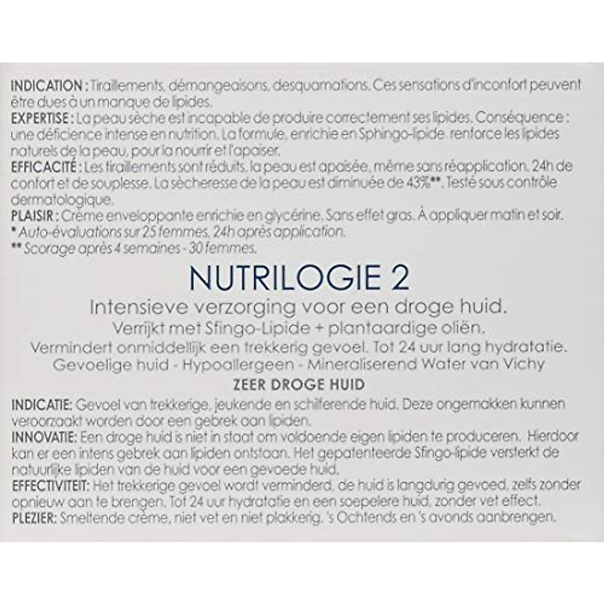 Vichy Nutrilogie 2 Intense Moisturizer for Very Dry Skin, 24-Hour Hydration Daily Face Cream to Strengthen and Soothe Skin, Non-Greasy Finish, 1.69 Fl Oz (Pack of 1)