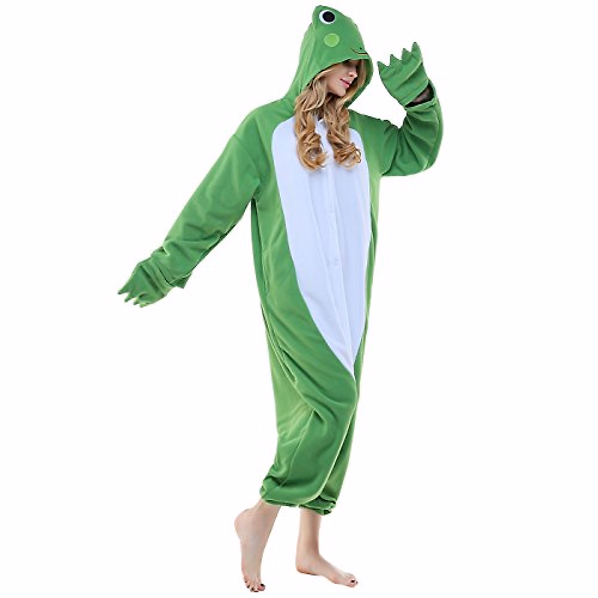 CANASOUR Polar Fleece Frog Costume Christmas Adult Anime Unisex Animal Cosplay Onesie (Small,Frog Green)