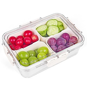Divided Serving Tray with Lid, 4 Compartments Snackle Box Container, Small Snack Organizer for Adults/Kids, Portable Candy/Fruits/Veggie/Snacks/Nuts Platters for Party, Entertaining, Travel & Picnic