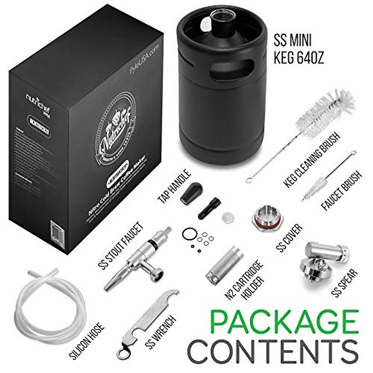 NutriChef Nitro Cold Brew Coffee Maker - 64Oz Stainless Steel Home Brew Coffee Keg w/Adjustable Pressure Regulator, Nitrogen Coffee Growler Machine Dispenser System, Stout Creamer Faucet NCNTROCB20