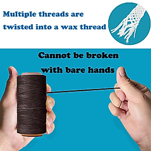 HILELIFE Waxed Thread, 568 Yards 2 PCS 150D 0.8mm Waxed Thread for Leather Sewing, Leather Thread for Hand Sewing, Leather Craft DIY, Wallets, Shoe Repairing, Book Binding (Brown)