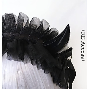 CoBtee Gothic Lolita Headdress Lace Devil Horns Cosplay Headbands Hair band Hair Accessories Headwear Halloween Party (black devil horns)