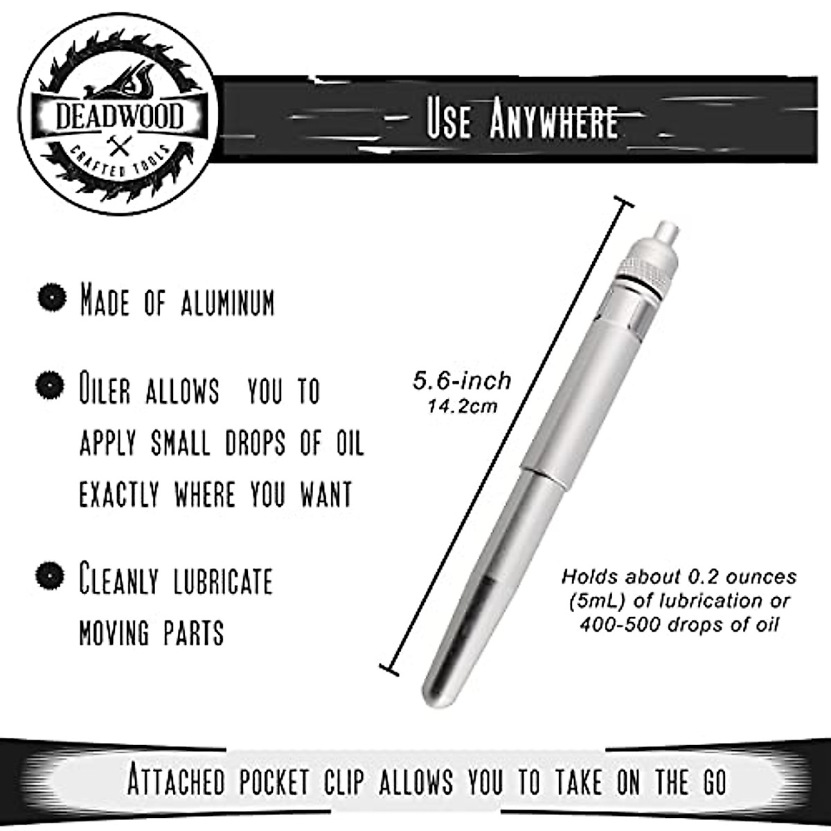 Deadwood Crafted Tools Woodworking Oiler Pen - 15ml Pinpoint Applicator Lubricating Machine Oil Pen For Crafting