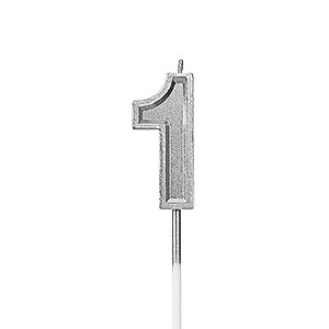 LUTER Silver Glitter Happy Birthday Cake Candles Number Candles Number 1 Birthday Candle Cake Topper Decoration for Party Kids Adults (Number 1)