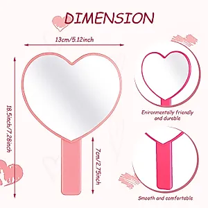 Yalikop 3 Pcs Heart Mirror Hand Held Mirror Valentines Day Gifts Cute Travel Makeup Plastic Heart Shaped with Handle Gifts for Women Her Birthday Party Favor Cosmetic