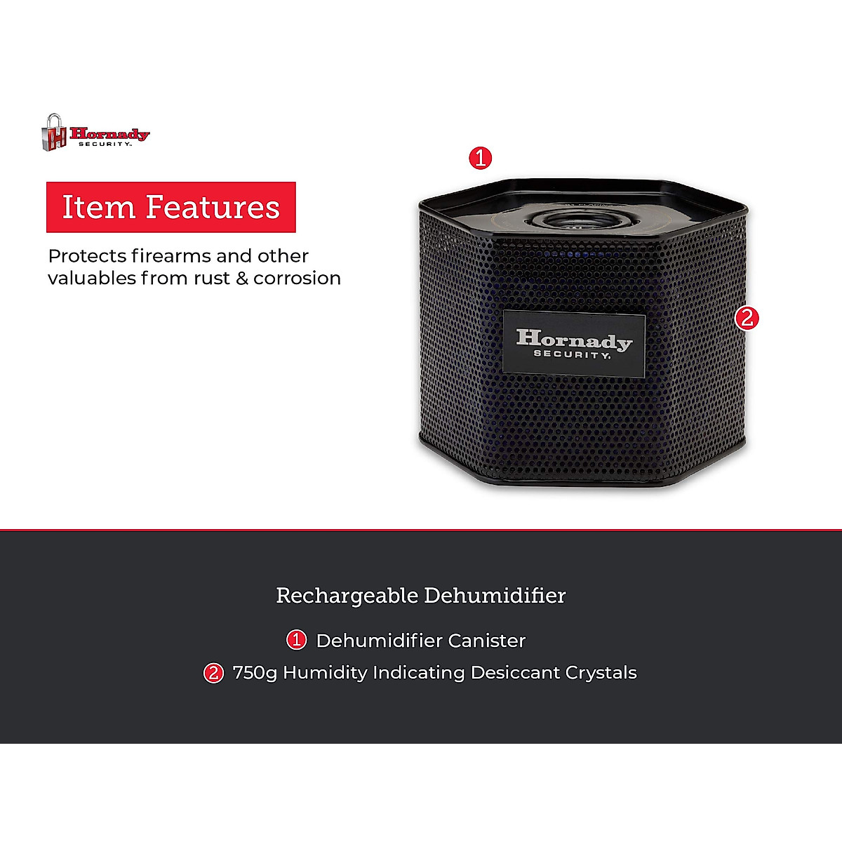 Hornady Reusable Canister Dehumidifier 750G, 95902 - Portable, Easy to Use Moisture Absorbers for Gun Safes & Cabinets - Prevent Moisture Damage for Gun Safe Accessories, Firearms in Your Gun Vault
