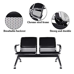 Kinsuite 2-Seat Waiting Room Reception Chair with Arms Office Guest Chairs & Reception Chairs PU Leather for Airport Office Bank Hospital Seat Bench