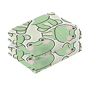 Jucciaco Kawaii Frogs Cotton Towels for Bathroom, Soft Hand Towel Set of 2 for Gym Yoga Kitchen Sports Decorative, 16x28 inch