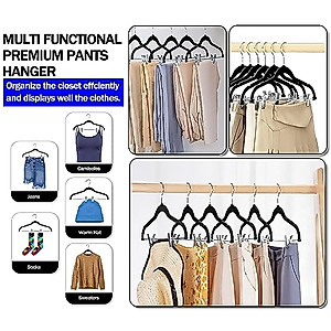 GVTECH Velvet Hangers with Clips, [24 Pack] Metal Clip Hangers for Pants - Notched Velvet Skirt Hangers for Pants, Skirts, Suit, Dresses & Shirts 360° Swivel Hook - Non Slip Felt Hangers (Black)