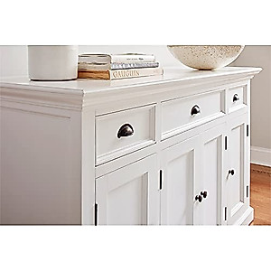 NovaSolo Halifax Mahogany Wood Buffet with 4 Doors 3 Drawers in White