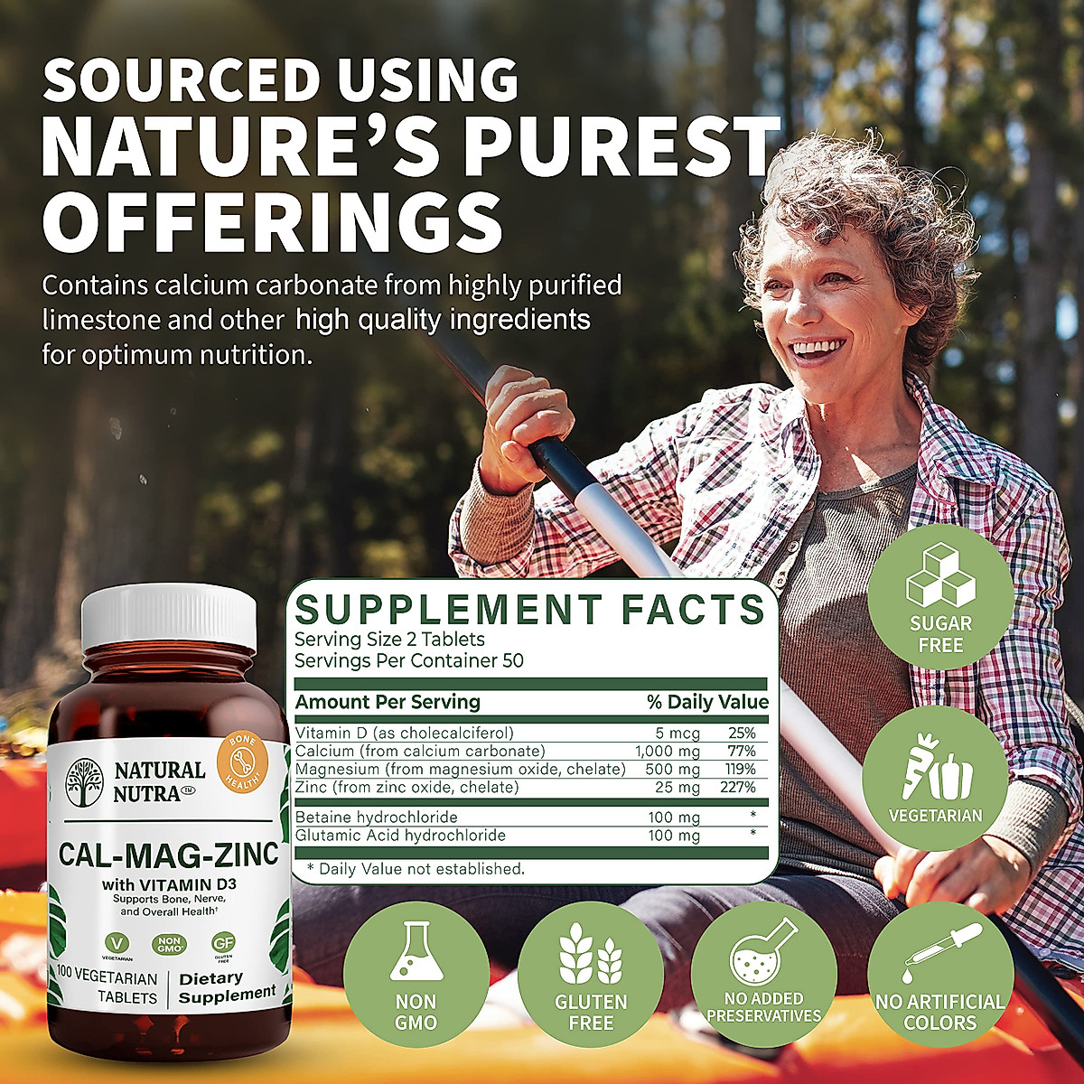 Natural Nutra Calcium Magnesium Zinc (Cal-Mag Zinc) Supplement with Vitamin D3 for Bone Strength, Helps Improve Digestion, Health Gluten Free and Sugar Free, Essential Mineral Complex (100 Count)