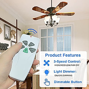 2 Pack Universal Ceiling Fan Remote Control Kits with Light Dimmer 3 Speed Fan Controller Receiver Lamp Dim Remote Replacement for Hampton Bay/Hunter/Harbor Breeze/Westinghouse/Honeywell & More