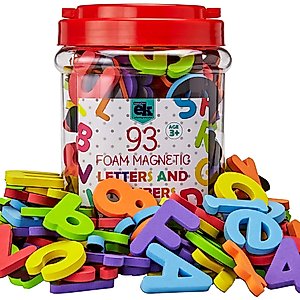 Magnetic Foam Letters and Numbers Premium Quality ABC, 93 Foam Alphabet Magnets | Educational Toy for Preschool Learning, Spelling, Counting in Canister