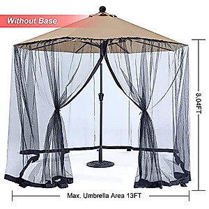 OUTDOOR WIND 9FT-11FT Patio Umbrella Netting with Zipper Door and Weight Bags,Black