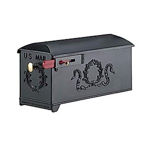 GSi Luxury Large Mailbox - Black Style 9 | Post Mount Mailbox for Outside | Parcel Mailbox for House | Includes Brass Knob, Red Flag and Hardware - Rural and Decorative 19" x 9" x 7.75” Aluminum