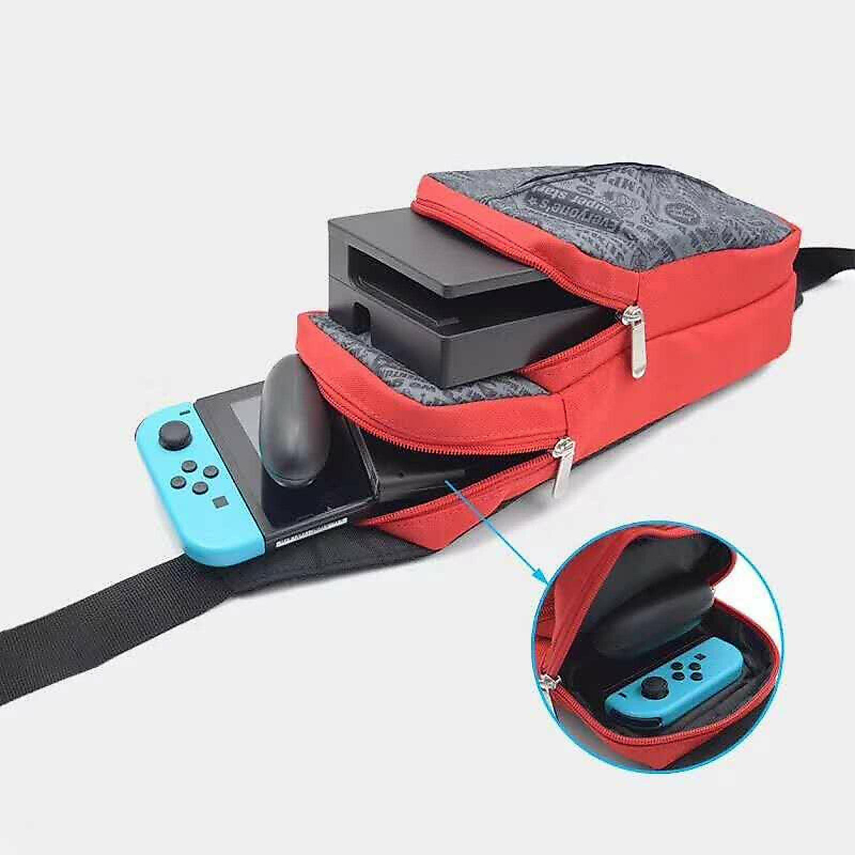 NC Travel Bag, Console Accessories, Nylon Waterproof Portable one-Shoulder Chest Messenger Side Bag Storage Sling Backpack, Suitable for Nintendo Switch, Men's, Boys 2