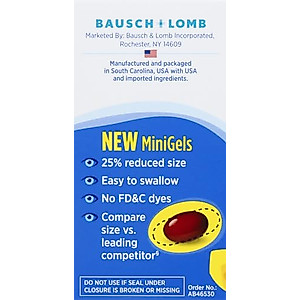 Ocuvite Eye Vitamin & Mineral Supplement, Contains Zinc, Vitamins C, E, Omega 3, Lutein, & Zeaxanthin, Bausch & Lomb Ocuvite Adult 50+ Eye Vitamin & Mineral Softgels, 50 Count (Packaging May Vary)