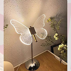 GRFIT Bedside Night Stand Lamp Butterfly Crystal Table Lamp Decorative Night Lamp USB Plug-in Dimmable Bedroom Bedside Desktop Arrangement Acrylic Desk Lamp (Color : B)
