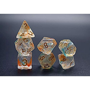 Dice DND Polyhedral Dice RPG Dice for Dungeons and Dragons,Pathfinder,MTG,D&D,Role Playing Game Orange Green Transparent Dice with Color Changing Glitter