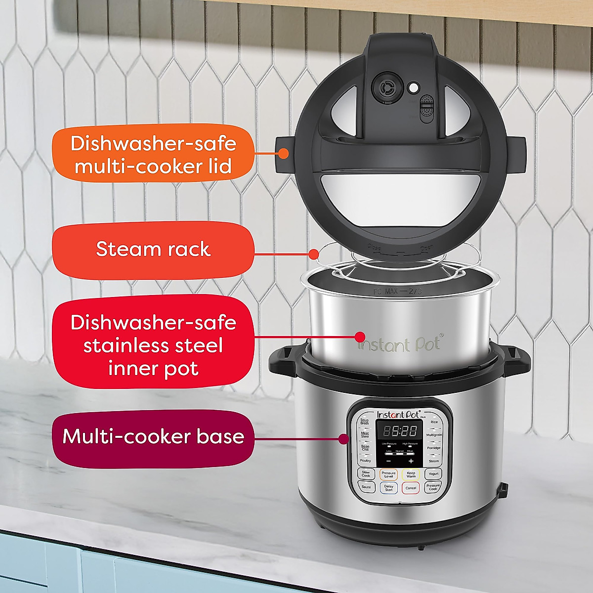 Instant Pot Duo 7-in-1 Electric Pressure Cooker, Slow Cooker, Rice Cooker, Steamer, Sauté, Yogurt Maker, Warmer & Sterilizer, Includes App With Over 800 Recipes, Stainless Steel, 6 Quart