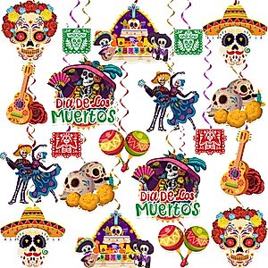 36 Pcs Dia De Los Muertos Decorations banner,NO-DIY Day Of The Dead Decorations Sugar Skull Decorations banner,Dia De Muertos Decorations for Mexican Party Supplies