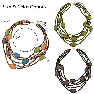 Coiris Bead Necklace for Women 5 Layers Strand Wooden Choker Necklaces for Women Chunky Statement Ethnic Bead Layered Bib Collar Necklace Hip Hop Jewelry (N0019)