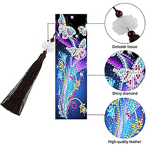 Butterfly Diamond Painting Bookmark Set - pigpigboss 2 Pieces DIY Bookmark Diamond Dots Art Crystal Butterfly Flower Diamond Painting Bookmark for Adult Kid Book Decor Art Gift