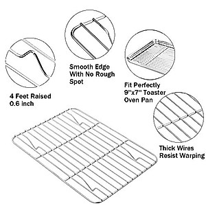 P&P CHEF Baking Rack Pack of 2, Stainless Cooling Rack for Cooking Baking Roasting Grilling Drying, Rectangle 8.6'' x 6.2'' x0.6'', Fits Small Toaster Oven, Oven & Dishwasher Safe