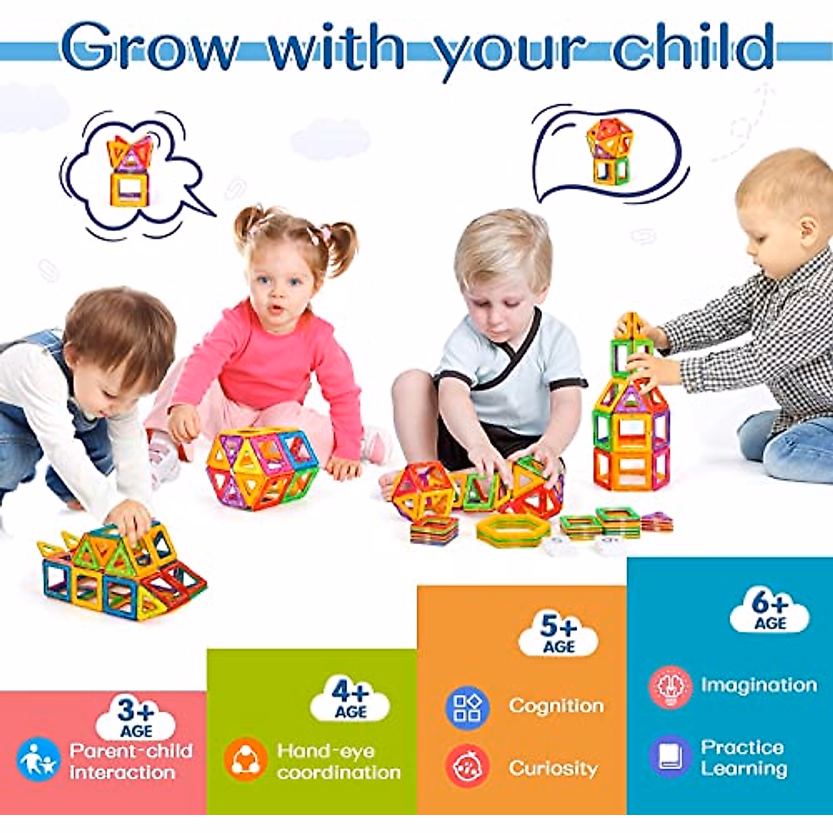 Magnetic Tiles Magnet Blocks - 40 PCS 3D Magnetic Building Tiles Toys for Kids Set