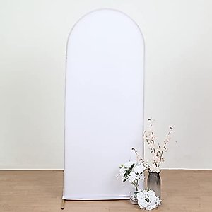 Efavormart 5ft White Spandex Fit Round Top Backdrop Frame Stand Cover, 2-Sided Wedding Arch Cover