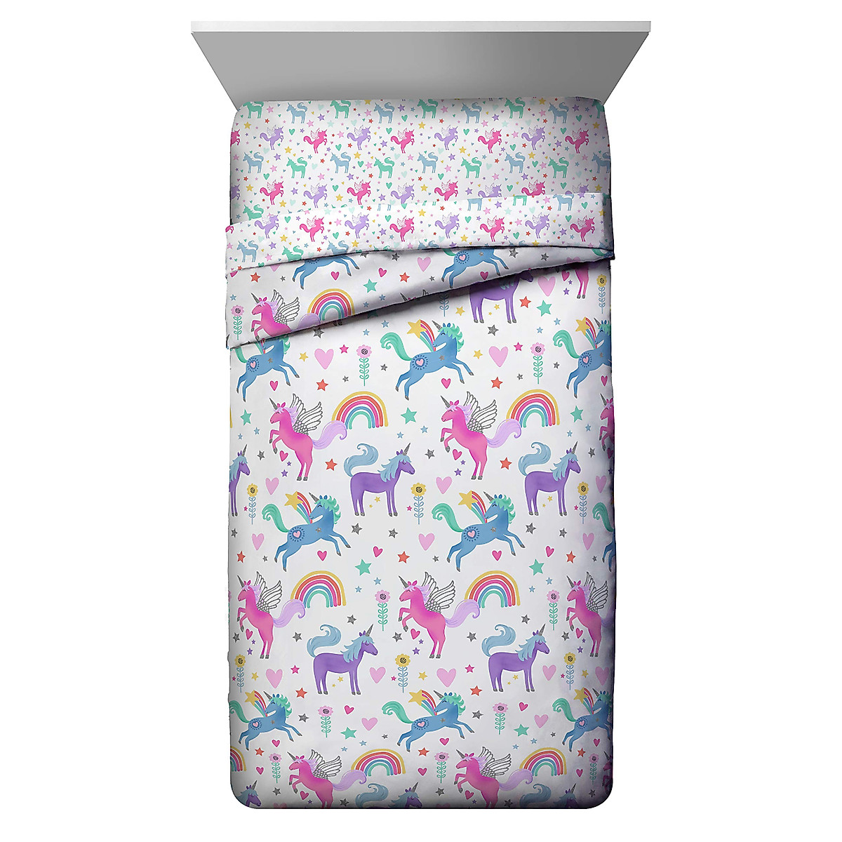 Jay Franco Unicorn Rainbow 4 Piece Twin Bed Set - Includes Comforter & Sheet Set - Super Soft Fade Resistant Microfiber