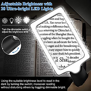 Magnifying Glass with Light, 4X 10X Magnifier with 20 Anti-Glare and Dimmable LED Lights Provides Evenly-Lit Viewing Area for Low Vision Seniors